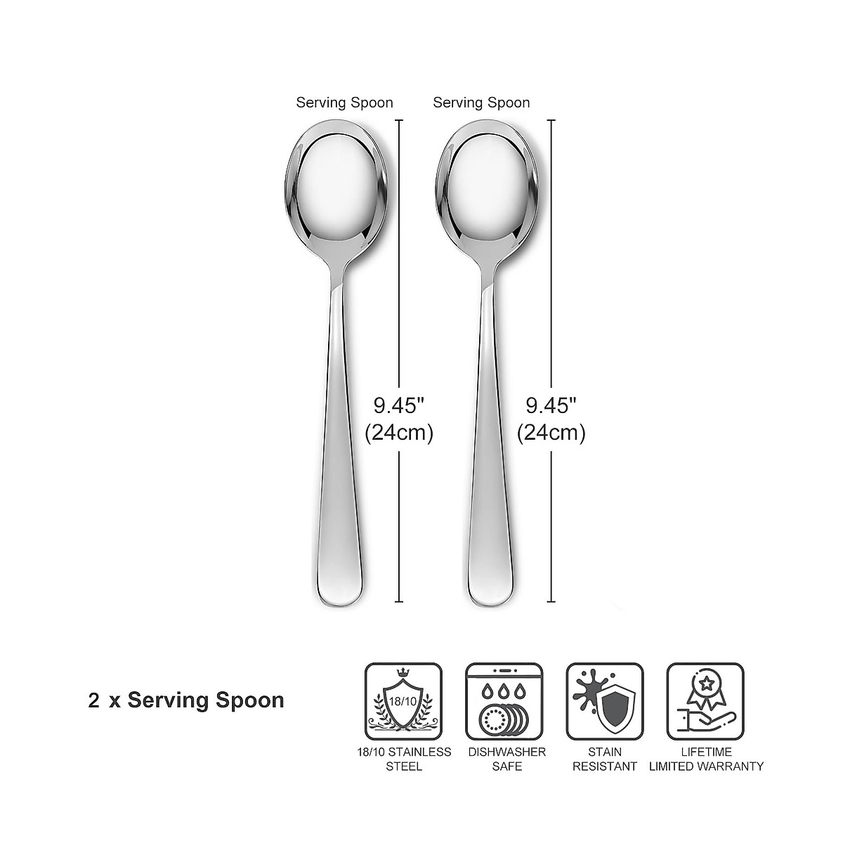 KEAWELL Premium 9.45" Louise Salad Servers, 18/10 Stainless Steel, Exceptional mirror finish, Dishwasher Safe (Salad Spoons)