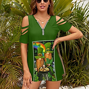 CGGMVCG St. Patricks Day Shirts for Women Top For Women Western Shirt Zipper Pullover Short St Patricks Day Clothes for Women (Green, M)