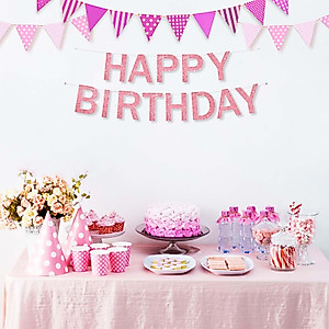 FALIZIFU Pink Happy Birthday Banner Birthday Sign Pink Happy Birthday Decorations for Men Women Birthday Party Supplies Wall Door Banner Flag
