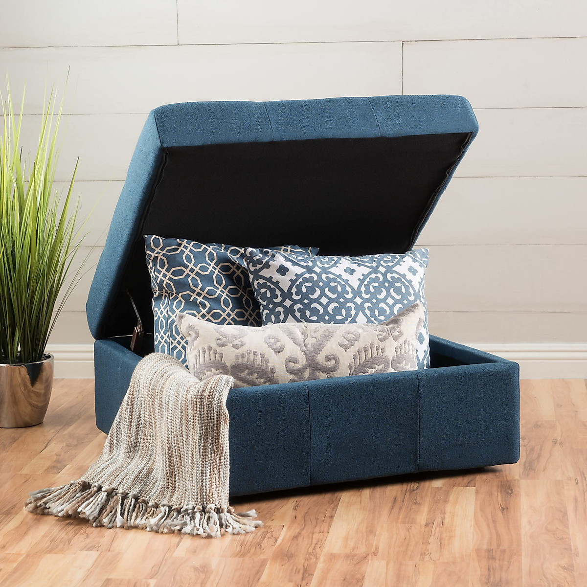 Christopher Knight Home Chatsworth Fabric Storage Ottoman, Navy Blue 30.5' L x 30.5' W x 15.25' H