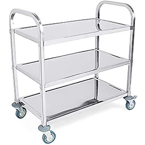 Utility Cart Lab Serving Cart, Medical Cart 3-Layer Stainless Steel Kitchen Service Cart for Hotel, Catering, Restaurant Tool Cart-85 X 45 X 90CM