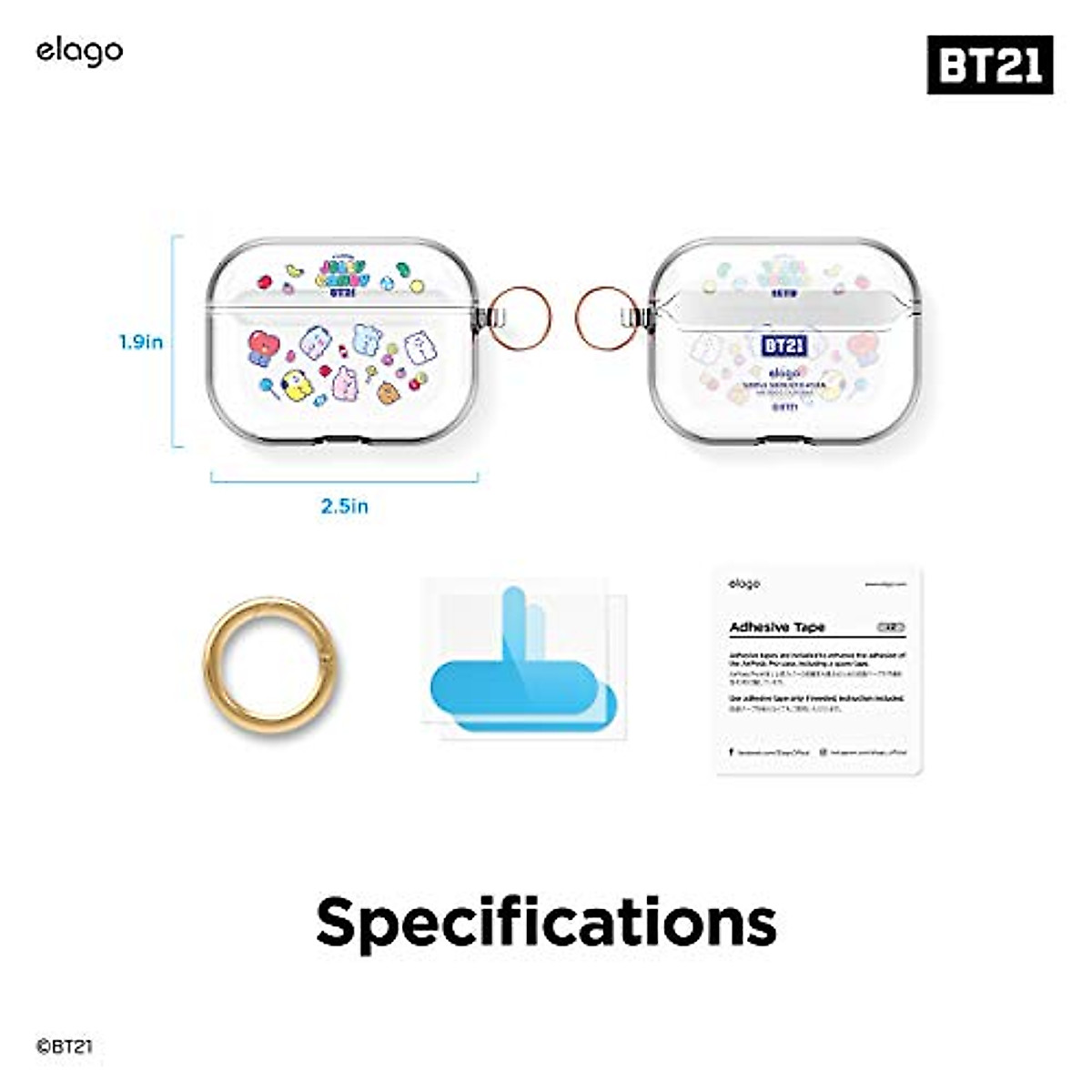 elago BT21 Case Compatible with Apple AirPods Pro Case, Clear Case with Keychain, Reduce Yellowing and Smudging, Supports Wireless Charging [Official Merchandise] [7FLAVORS]