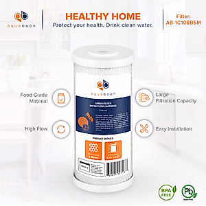 Aquaboon 4 Pack of 5 Micron 10" x 4.5" Coconut Shell Carbon Water Filter Replacement Cartridge & Aquaboon 4-Pack of 5 Micron 10" Pleated Sediment Water Filter Replacement Cartridges