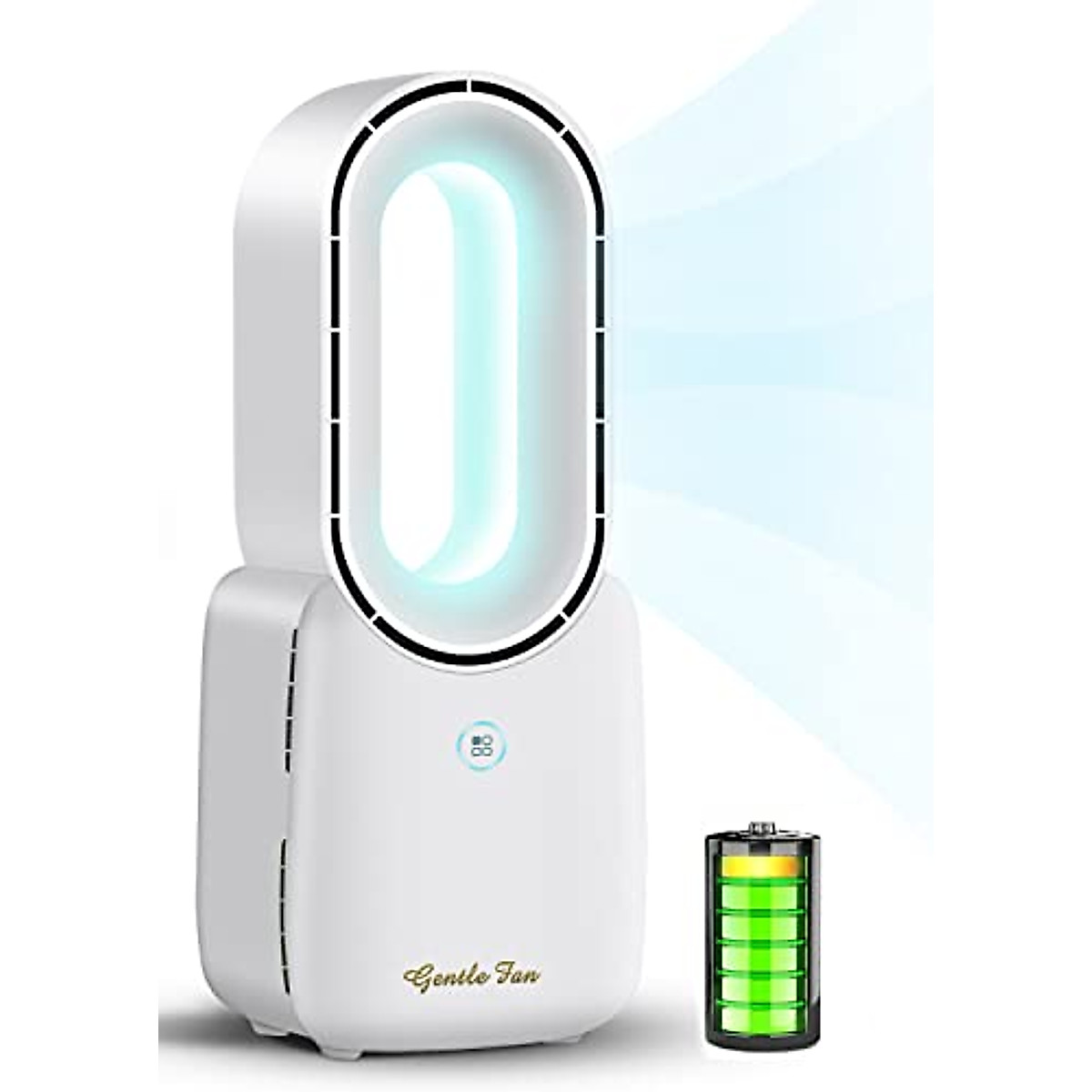 Misby Desk Fan, Portable Bladeless Fan 4 Wind Speeds & Touch Control 5 Colors LED Light 11.8 Inch Small Quiet Cooling Fan, Personal Quiet Table Fan for Home, Office, Desktop, Bedroom (White)