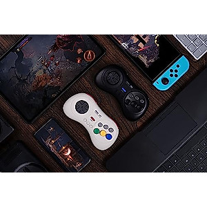 8Bitdo M30 Bluetooth Controller for Switch, Windows and Android, 6-Button Layout for SEGA’s Classic Games (White)