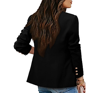 CRAZY GRID Womens Double Breasted Blazer Jackets Open Front Business Casual Suit Jacket Lapel Gold Button Long Sleeve Dressy Blazer Ladies Work Office Blazer Plus Size Black XX-Large