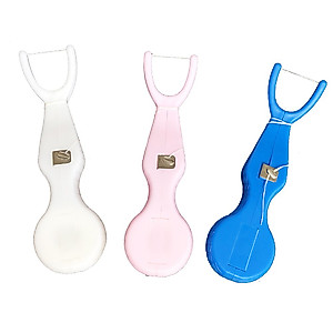 SUPVOX 3 Pcs Dental Floss Handle Reusable Dental Flosser Dental Wire Rack (White+ Pink + Blue)