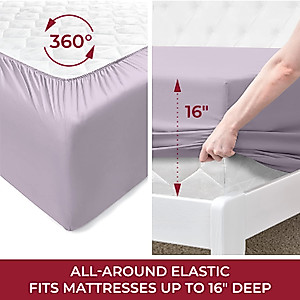 Mellanni King Bed Sheet Set + Duvet Cover Set Bundle&Save - Hotel Luxury Bedding - Bundle Includes: 4pcs Bed Sheet Set and 5pcs Duvet Cover Set (King, Lavender/White)