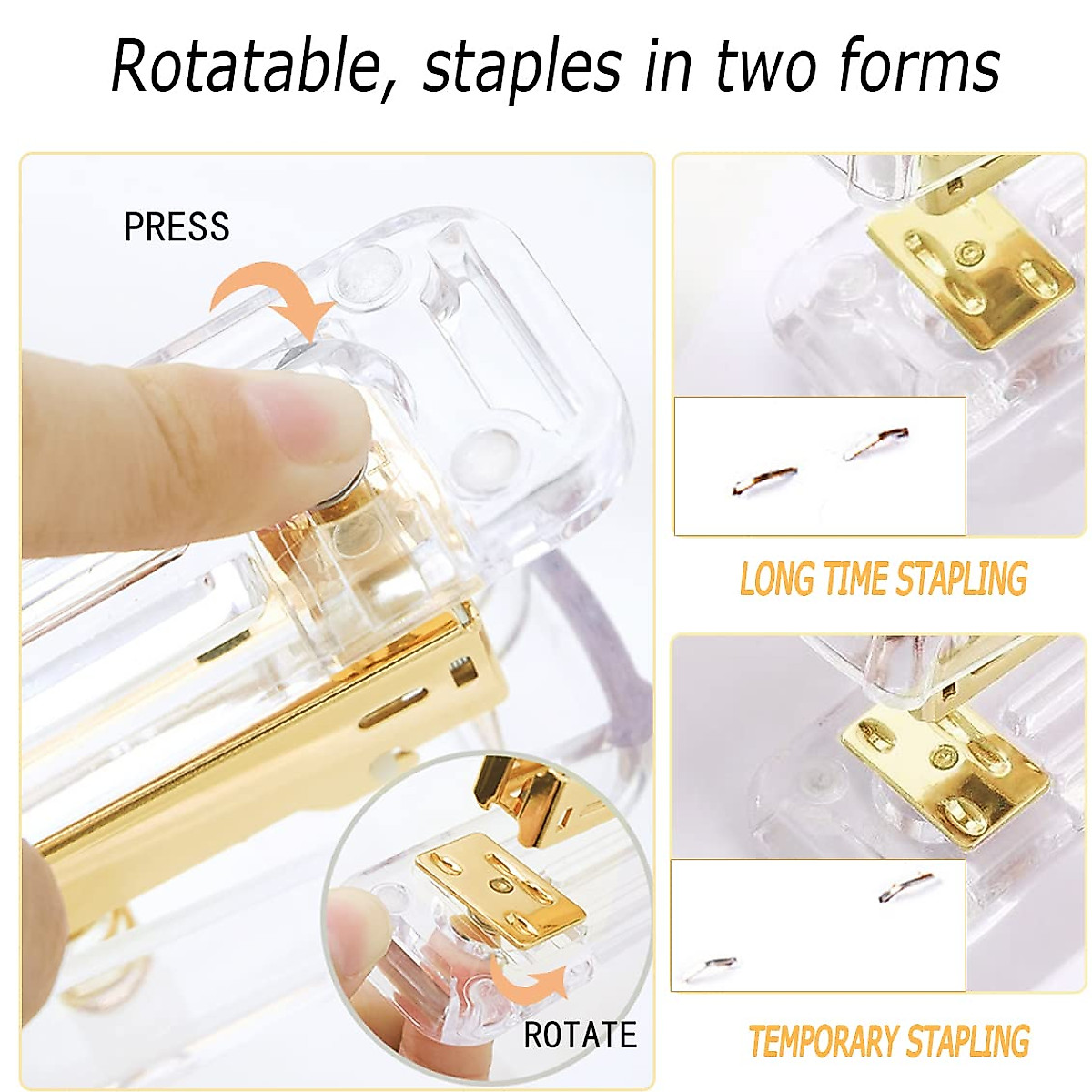 Gold Desk Accessories, Acrylic Stapler, Staple Remover, Tape Holder, Pen Holder, Ballpoint Pen, Scissor, Binder Clips, Staples, Phone Holder, Ruler, Transparent Glue and Sticky Notes
