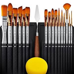 Premium Artist Paint Brush Set of 16 - w/ Bonus Palette Knife, Sponge & Organizing Case - Painting Brushes for Kids, Adults or Professionals - Perfect for Your Watercolor, Oil or Acrylic Painting Art