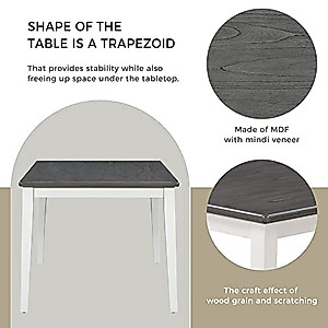 Woanke 6 Piece Dining Set, Including Wood Dinette Table and 4 Upholstered Chairs and a Bench with Cushion, Classic Traditional Style, White+Gray