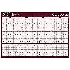 AT-A-GLANCE 2023 Erasable Calendar, Dry Erase Wall Planner, 48" x 32", Jumbo, Horizontal, Reversible, Red (A152)