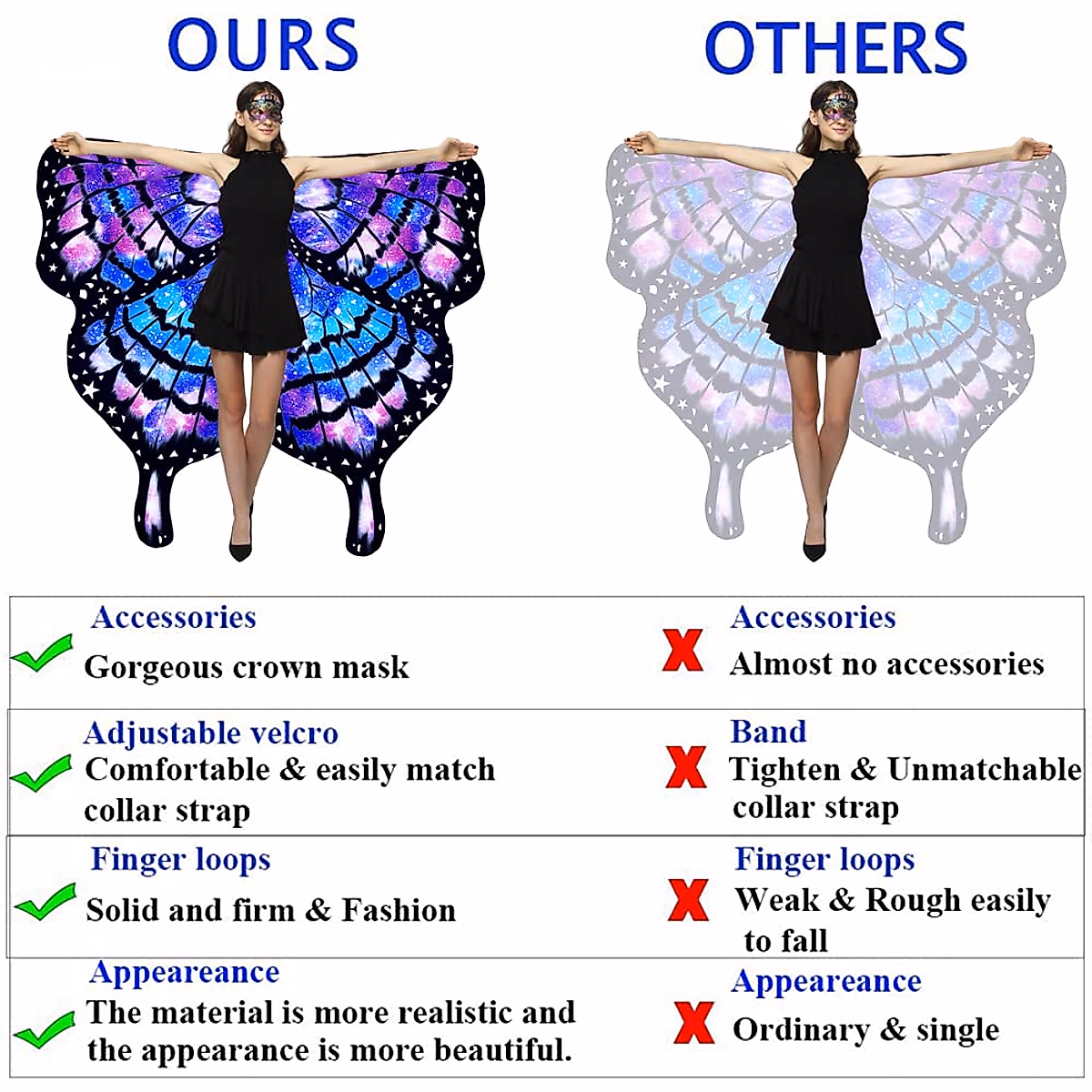 Shireake Baby Butterfly Wings Costume, Double-Sided Printing Adult Halloween Butterfly Cape Costume Women Party