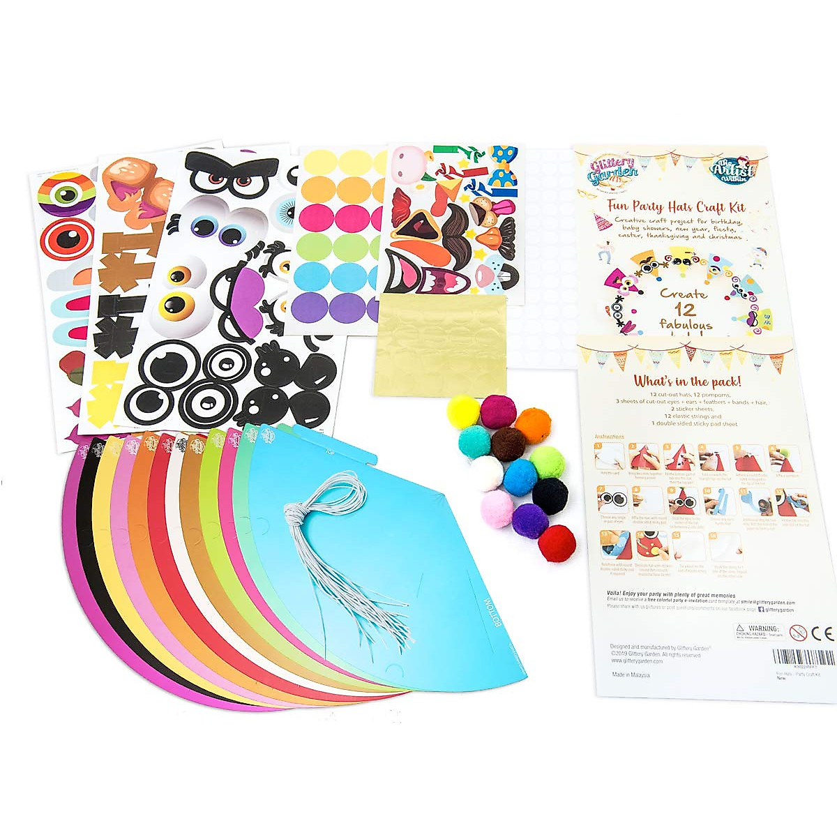 Glittery Garden Party Hats for Kids Art & Craft. Fun Birthday Activity Kit with Stickers. Animal Theme Party Favor, Game Supplies. Christmas, Thanksgiving, Easter Decoration