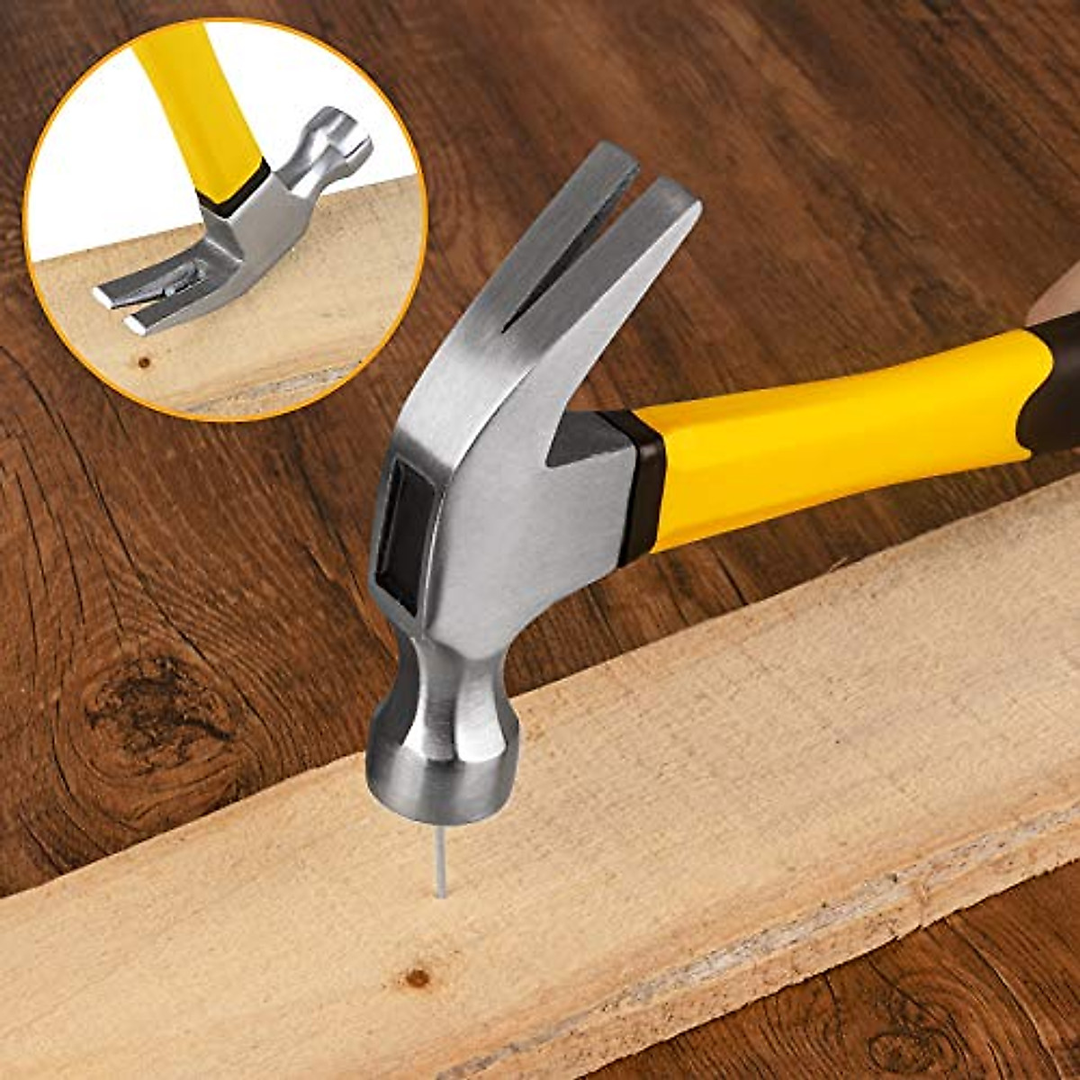 KURUI 16 oz Hammer & 560PCs Hardware Nail Assortment Kit,Claw Hammer Set with Anti-Slip Handle, Anti-Corrosive Galvanized 280 Picture Hanging Nails & 280 Finishing Nails for Household and DIY