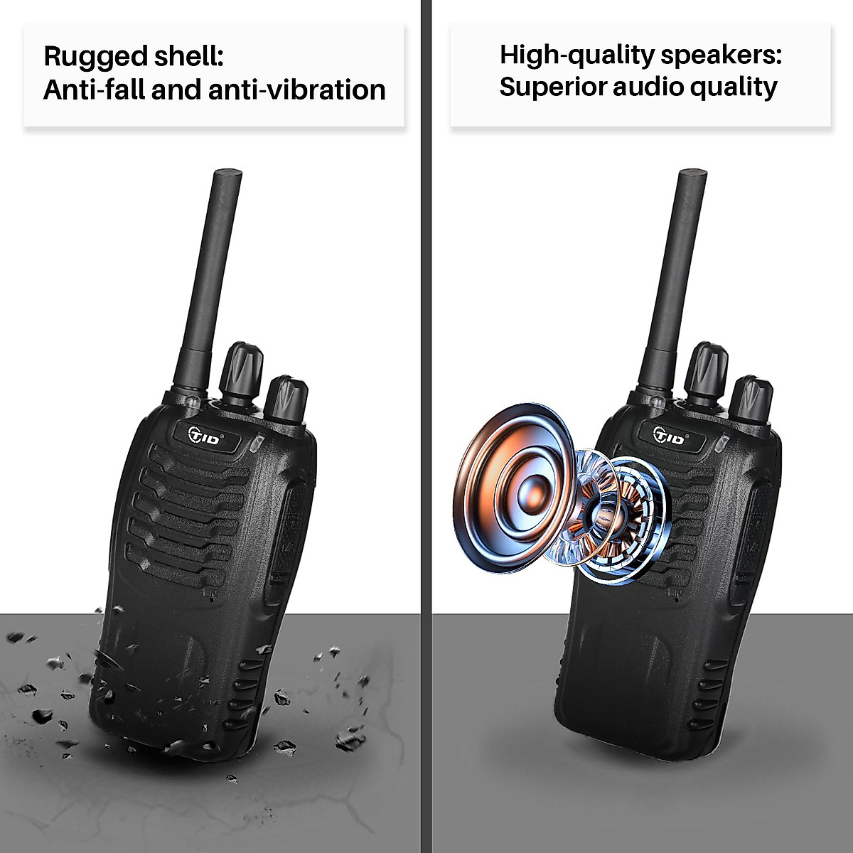 TIDRADIO TD-V2 Walkie Talkies for Adults Long Range, Frequency Copy, Rechargeable Two Way Radio Earpiece with MIC,16 Channels Handheld Walkie-Walkie for Kids(2 Pack, Black)