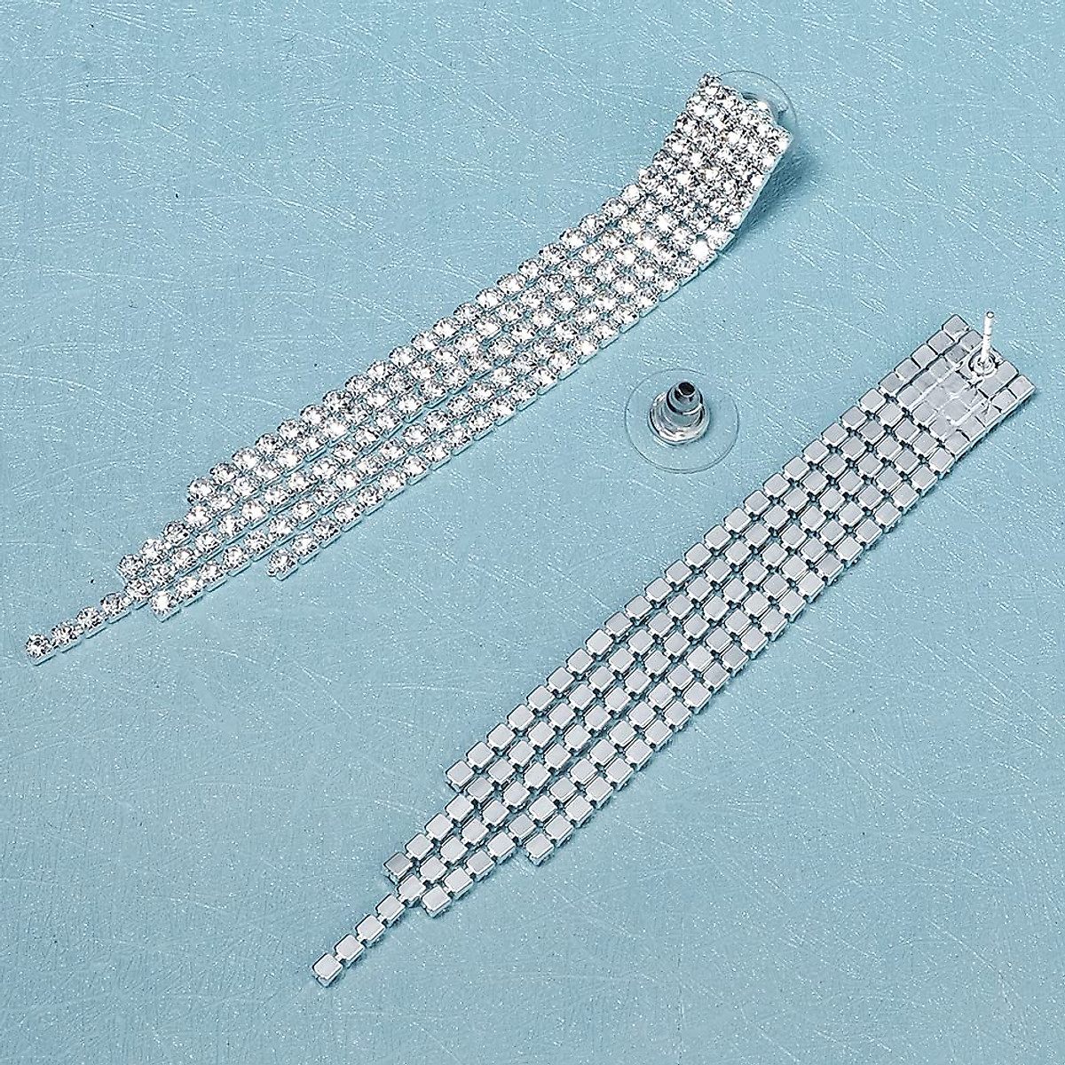 Mlouye Dangle Earrings for Women, Rhinestone Earring Dangling Long Tassel Crystal Chandelier Drop Earrings for Prom Party Silver Tone Clear