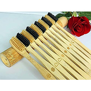 Goaycer Bamboo Toothbrush Medium Bristle, 10Pcs Biodegradable Bulk Wooden Toothbrushes