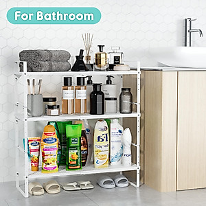 jkxoo 2Pack Expandable Cabinet Shelf Organizers, Stackable Metal Cabinet Shelves Extender for Kitchen Cabinet Countertop Storage, Adjustable Spices Shelves Rack Stand for Cupboard Pantry, White