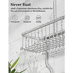 YASONIC Shower Caddy Over Shower Head Never Rust Aluminum Large Hanging Shower Caddy with 10 Hooks for Razor/Sponge - Over The Shower Head Caddy with Soap Basket - Hanging Shower Organizer Silver