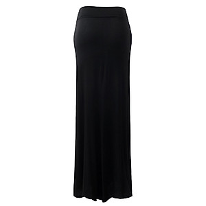 URBAN K Womens Basic Foldable High Waist Regular and Plus Size Maxi Skirts Black