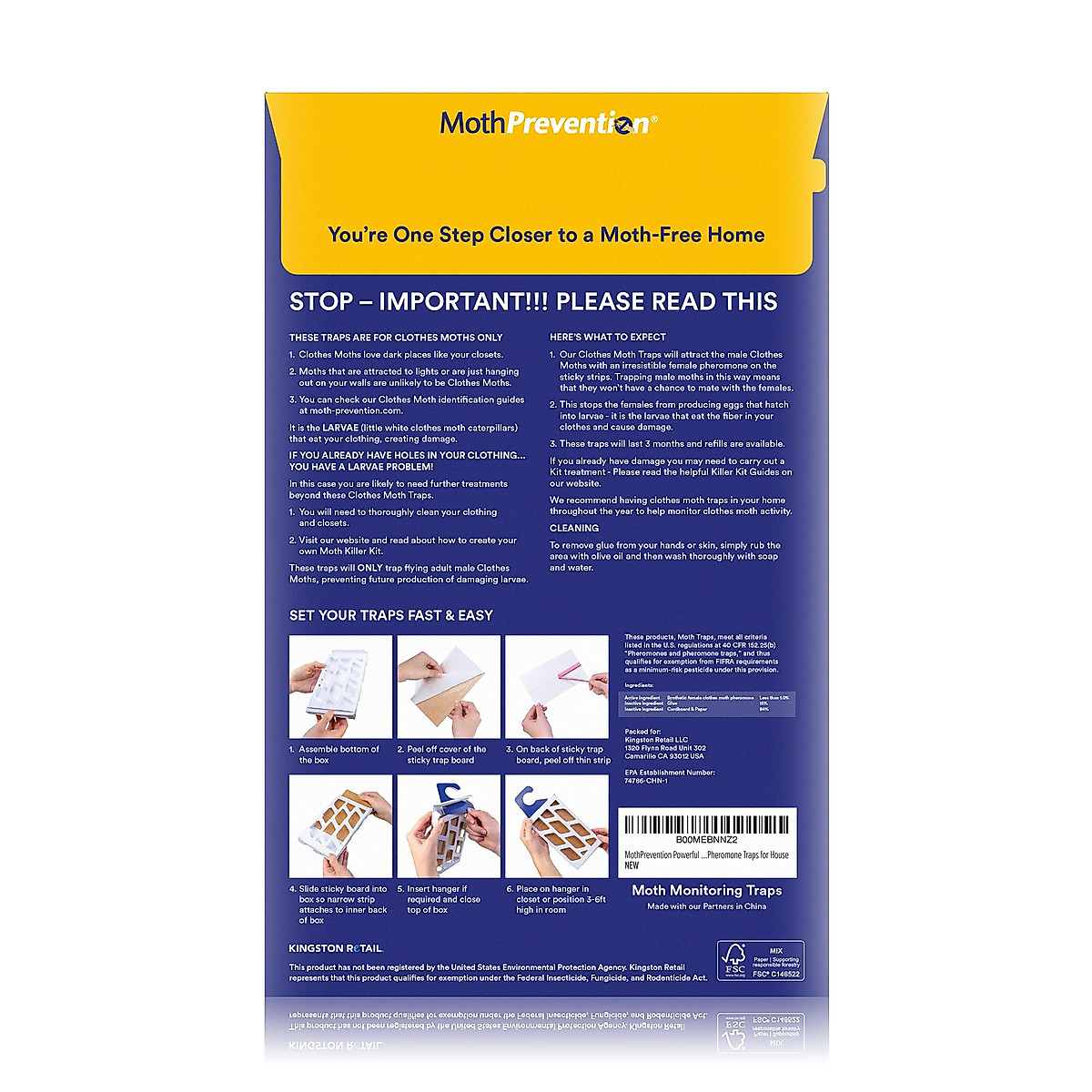 MothPrevention Powerful Clothes Moth Traps only for Clothes Closets Moths | Refillable Clothes Moth Trap | 3-Pack | Odor-Free & Natural Closet Clothing Moth Traps | Moth Pheromone Traps for House