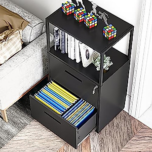 BYNSOE 2 Drawer Lateral File Cabinet with Shelving Metal Filing Cabinet with Lock Office Home File Cabinet for A4 Legal/Letter,Assembly Required (Black, 2 Drawers with Shelving)