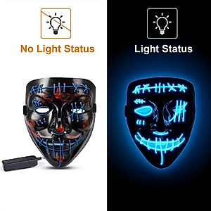 Plusheddy Halloween LED Scary Mask, Light up Halloween Face Mask- Mask Cosplay Decoration for Festival Party Carnival Cosplay Halloween, Blue