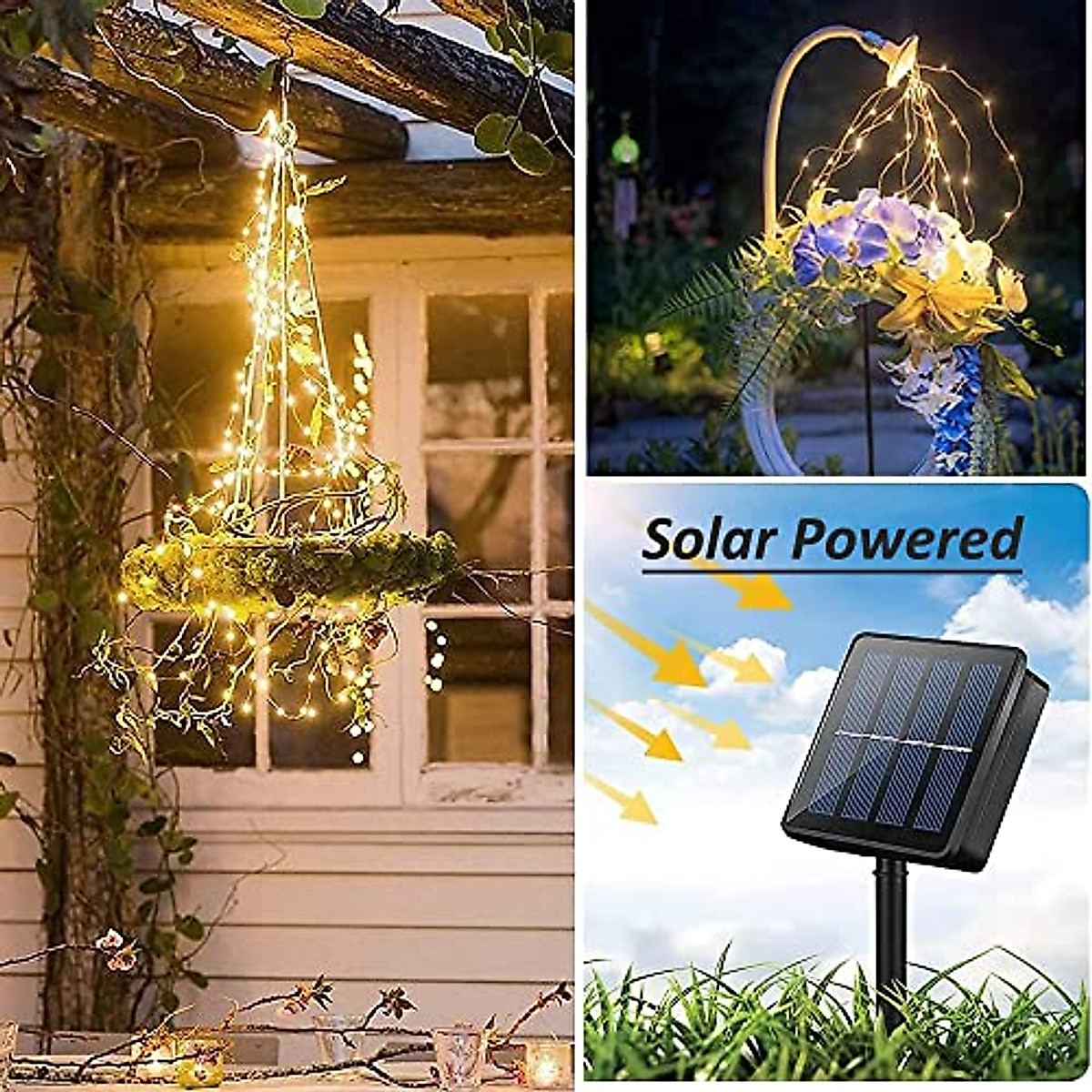 Mocalido Solar Fairy Lights Outdoor, Multi Strand 180 LEDs 8 Modes Watering Can Light, Waterproof Solar Powered Firefly Bunch Lights for Garden, Warm White