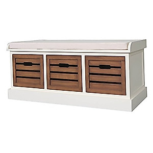 Decor Therapy Melody Three Drawer Bench with Cushion Wood White Honeynut (FR6337) White and Honey