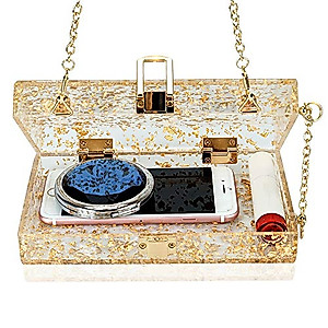 CHISHUNG Women Acrylic Evening Clutch bag Transparent Golden Box Purse Handbag for Wedding Cocktail Party Prom, Blue