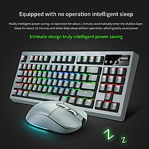 ZJFKSDYX MK87 Wireless Mechanical Gaming Keyboard and Mouse, RGB Backlit Rechargeable 3600mAh Battery, Mechanical Switch Anti-ghosting Keyboard + 7D 3200DPI Mice for PC Gamer (Blue Switch, Silver).