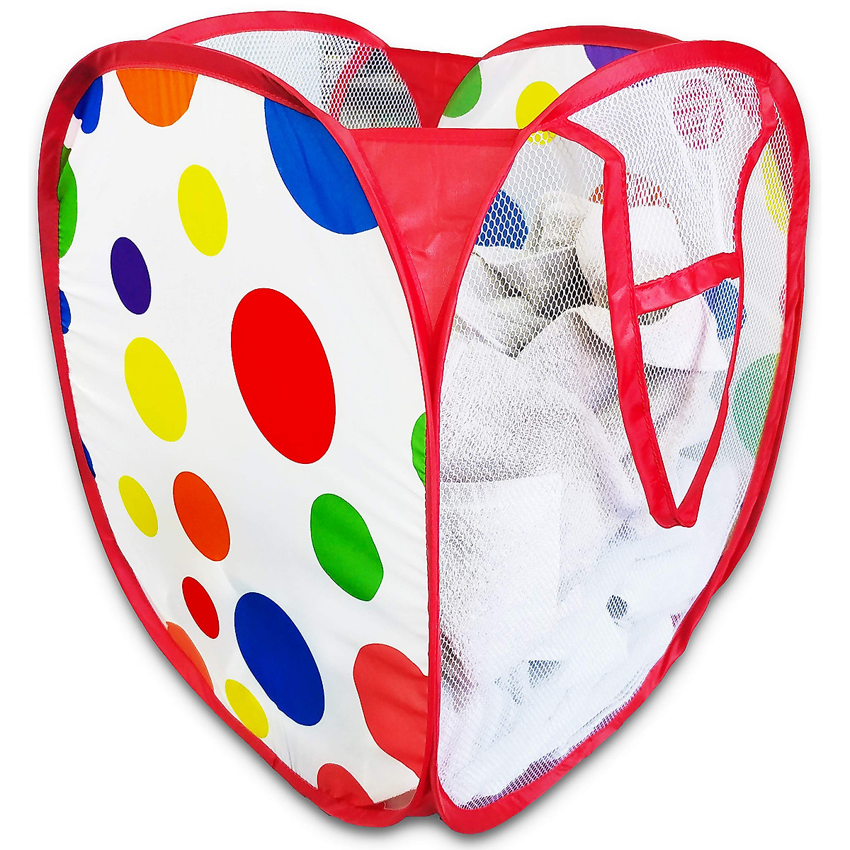 eWonderWorld 3 Piece Collapsible Fabric Hamper Pop up Laundry Basket Kids Polka Dot Theme Toy Storage Bin - Durable Hamper for Clothes and Toys, Basket for Nursery,Bedroom,Closet