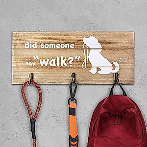 VILIGHT Dog Mom Gifts Leash Holder Home Sign - Farmhouse Wall Decor with Hooks - Funny Dog Lover Gifts for Women Man - 12.6x5.5 Inches