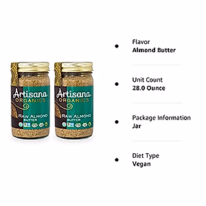 Artisana Organics Raw Almond Butter (2 Pack, 14oz Jars) | No Sugar Added, No Palm Oil, Vegan, Paleo and Keto Friendly, Non-GMO