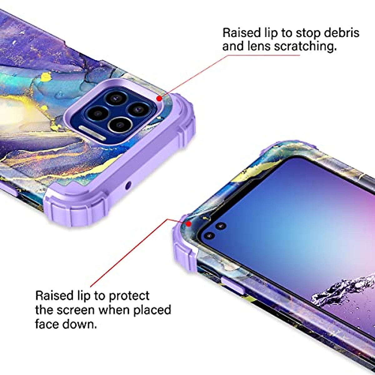 Rancase Compatible with Motorola Moto One 5G Case (2020),Moto G 5G Plus Case,Moto One 5G UW Case,Three Layer Heavy Duty Shockproof Protection Hard Plastic Bumper +Soft Silicone Rubber Case,Purple
