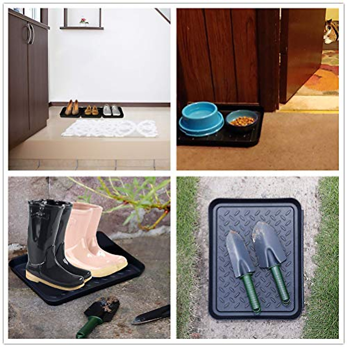 Boot Mat Tray for Floor Protection,3 Pack Black Shoe Tray,Boot Drying Mat w/Lip, Dirt Rug, Dog Water Mat & Litter Box ray,Garden Garage-Indoor Outdoor (Black)