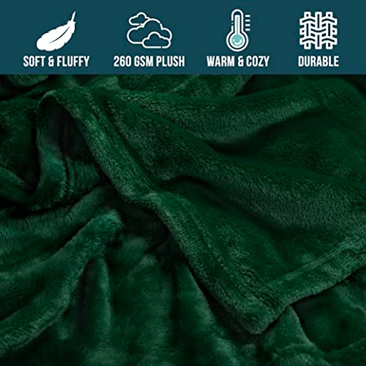 PAVILIA Fleece Blanket Throw | Super Soft, Plush, Luxury Flannel Throw | Lightweight Microfiber Blanket for Sofa Couch Bed (Emerald Green, 50x60 inches)