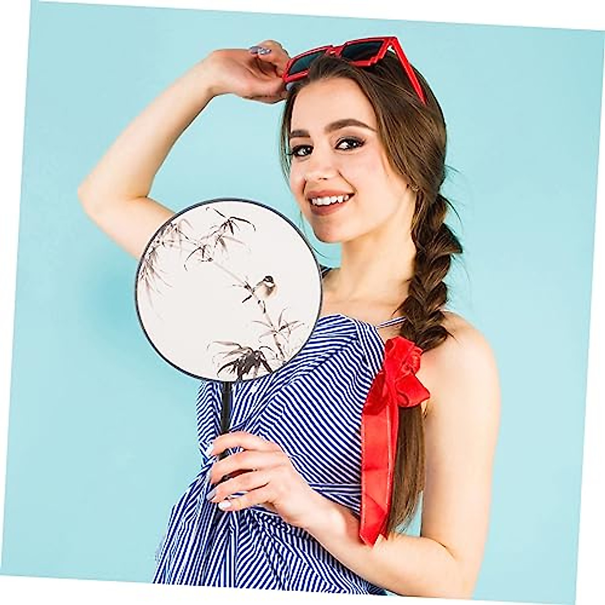 Veemoon 2pcs Retro Round Fan Japanese Hand Fan Vintage Decor Silk Fans Chinese Round Fan Paddle Dancing Fan Ancient Hand Fan Traditional Fan Classic Hand Fan Round Hand Fan Photo Fan