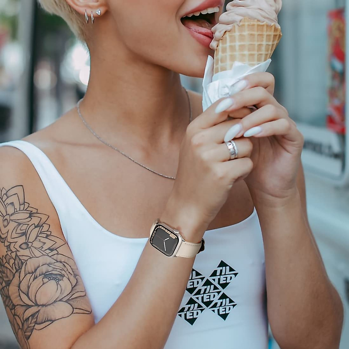 Eyamumo Genuine Leather Sport Loop Watch Band for Apple Watch 38mm 40mm 41mm Series 9 8 7 6 5 4 3 2 1, Unisex