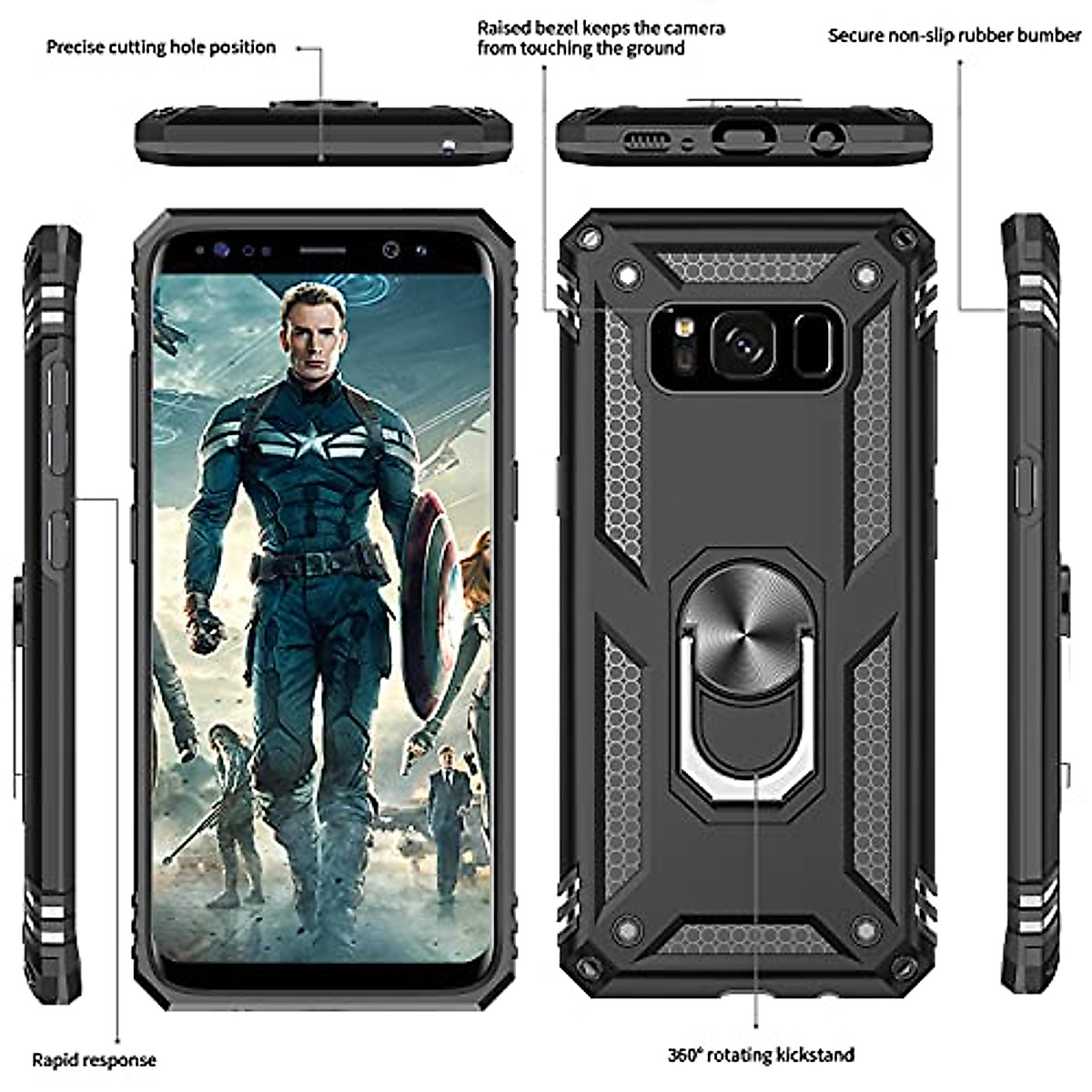 LeYi for Samsung Galaxy S8 Case [Not Fit S8 Plus], Galaxy S8 Phone Cases with [2 PCS] 3D Curved Screen Protector, [Military-Grade] Protective Case Cover with Ring Kickstand for Samsung S8, Black