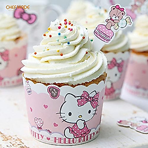 CHEFMADE Hello Kitty Girl Muffin Liners, 25Pcs 2oz Non-Stick Cupcake Paper Baking Cups for Oven Baking 2.4" x 2"