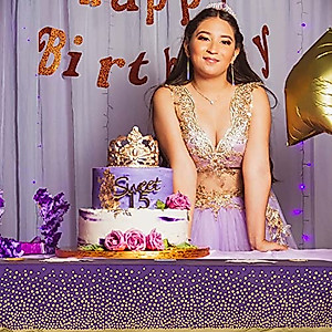 ZULADISE 2 Pack Purple Table Cloths for Parties Disposable Purple Plastic Tablecloth Premium 8ft Purple and Gold Tablecloth for Graduation, Birthday Party Table Cover for Rectangle Tables