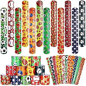 Deekin Sports Ball Slap Bracelets Football Baseball Basketball Snap Bracelet Bands Slap Bands Colorful Slap Bracelets Party Favors for Boys Birthday Party Supplies, 8.8 x 1.2 Inch (48 Pcs)