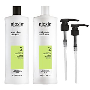 Nioxin System 2 Shampoo & Conditioner Prepack, Natural Treated Hair with Progressed Thinning, Pumps Included, 33.8 fl oz (Packaging May Vary)