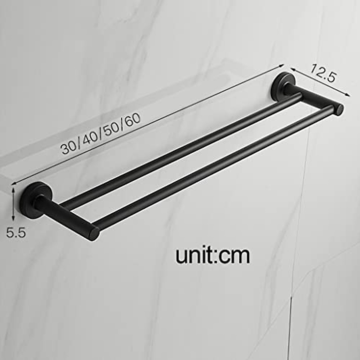 Bath Towel Bar Black Bathroom Towel Rack, Punch-Free Bathroom Rack, Stainless Steel Hand-Washing Towel Bar Double-Layer Household Towel Holder (Color : Elegant Black 40cm)