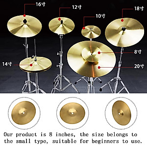 Lovermusic Golden Diameter 8 Inch Drum Cymbal Brass Alloy Crash Percussion Accessories for Drum Kit Suitable for Novices （Small）