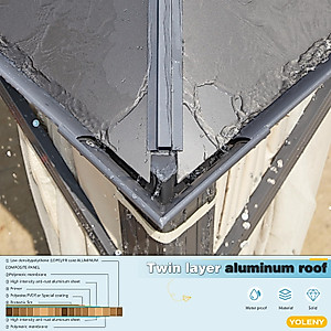 YOLENY 12'x14' Hardtop Gazebo, Permanent Outdoor Aluminum Patio Gazebo with Aluminum Composite Double Roof for Patio Lawn and Garden, Curtains and Netting Included