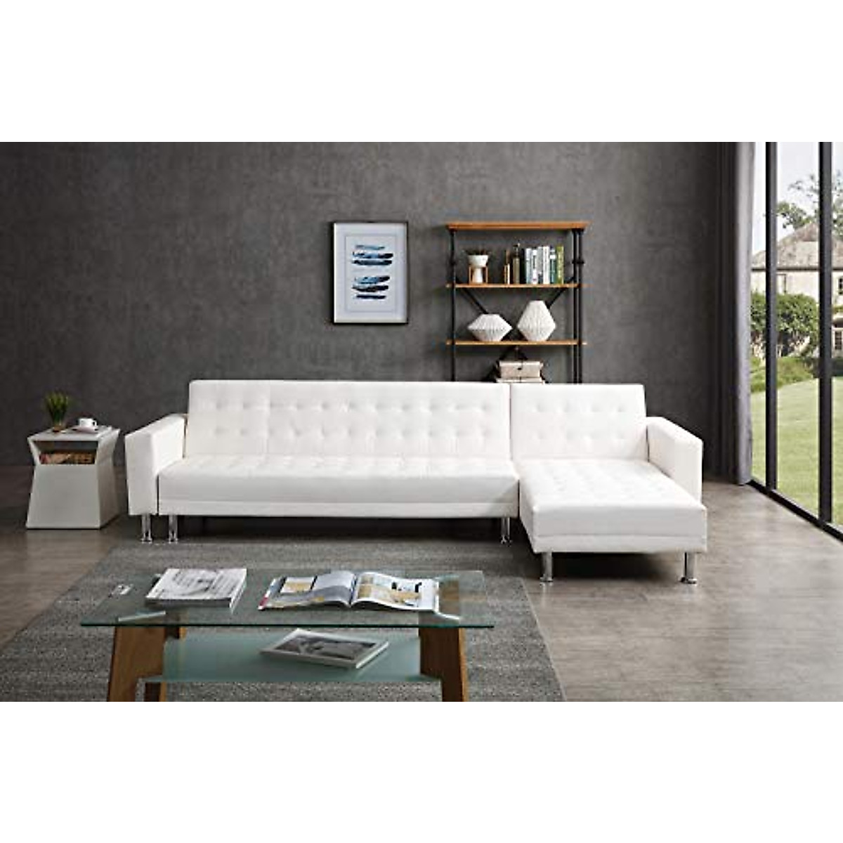 Greatime Faux Leather Reversible Sleeper Sofa & Chaise/Leatherette Convertible Section Sofa