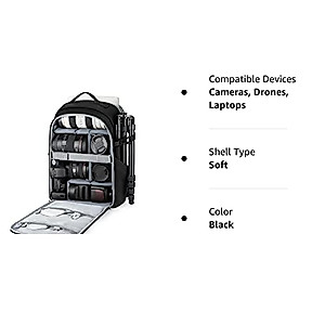 Camera Backpack,BAGSMART DSLR SLR Camera Bag Backpack Fits 15.6 Inch Laptop,Anti-Theft Waterproof Camera Case for Photographers,Men Women,with Rain Cover,Tripod Holder,Black